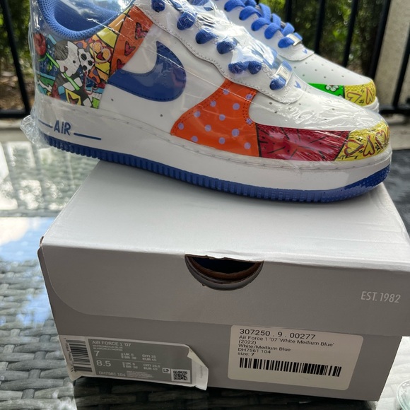 Nike | Shoes | Nike Air Force Womens 85 White Blue Custom Painted ...